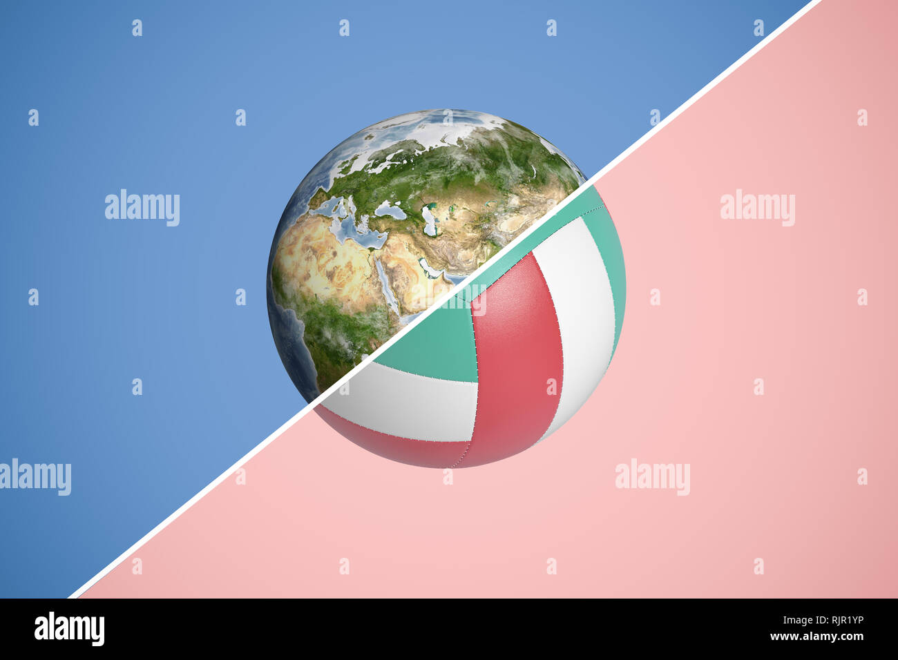 3d rendering of a sphere split into halves with a diagonal line, one ...