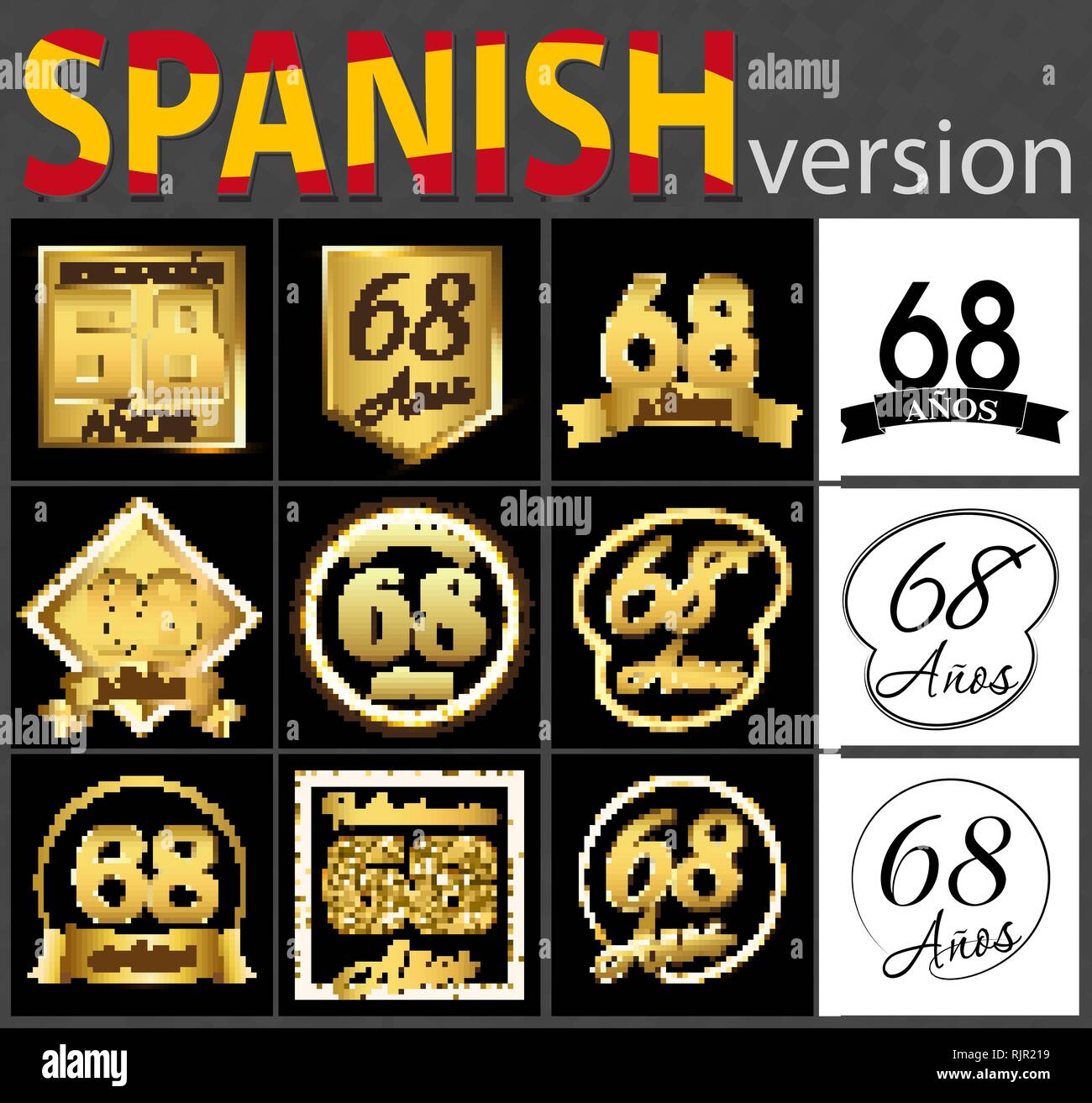 Set of number sixty-eight years (68 years) celebration design ...