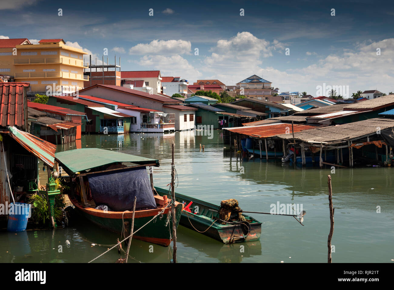 Cambodia, Preah Koh Kong, Krong Khemara Phoumin, modest riverside homes ...