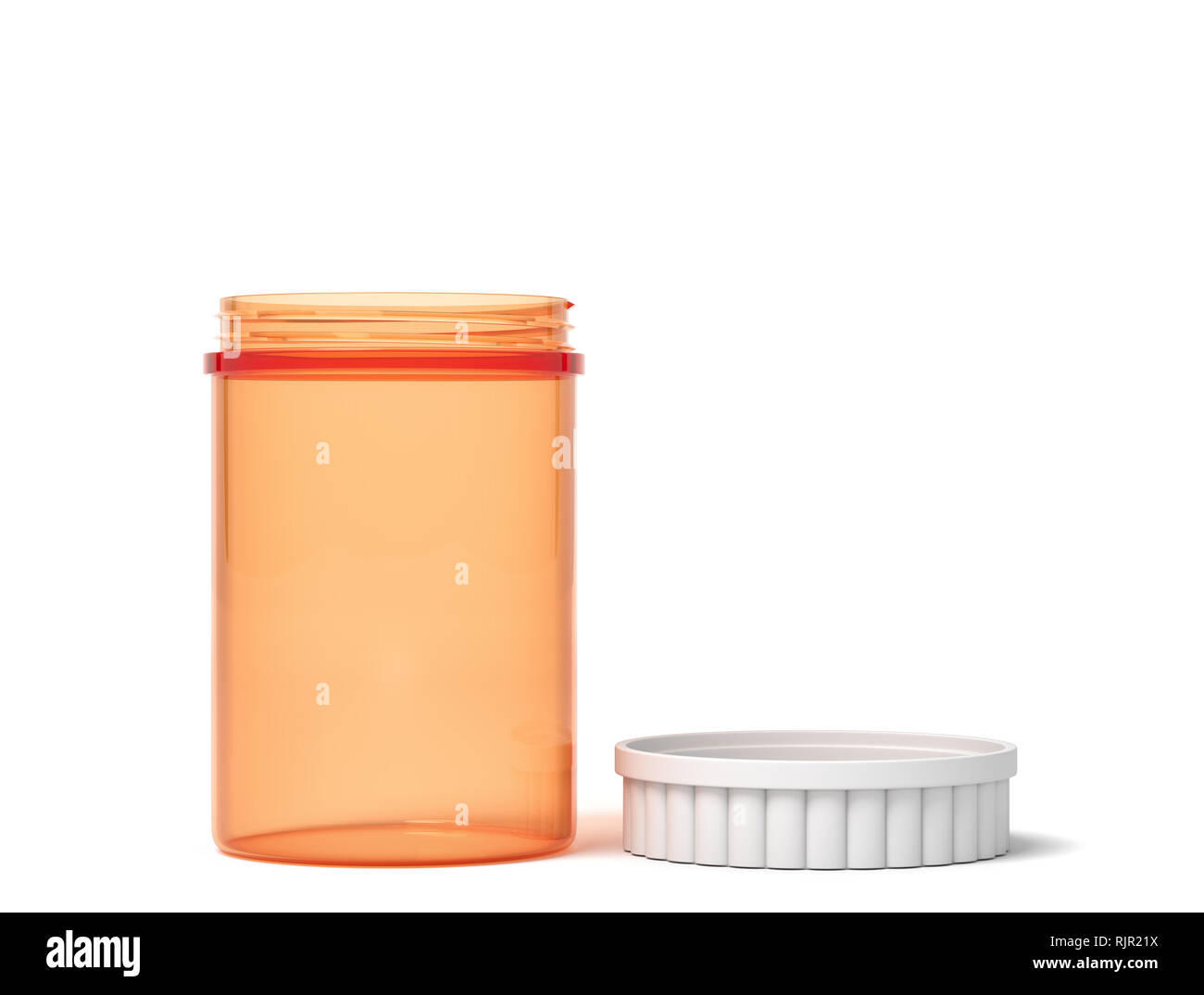 3d rendering of a transparent orange plastic jar with a white lid ...