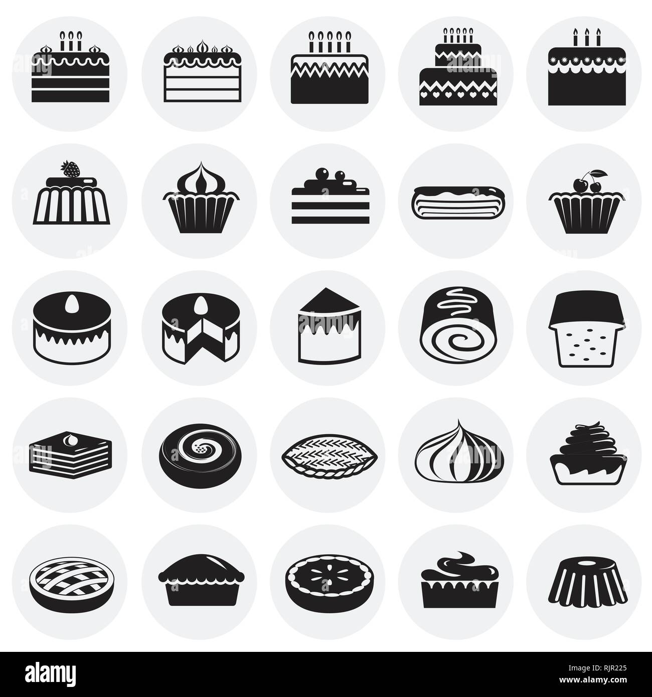 Cake icons set on circles background for graphic and web design, Modern ...
