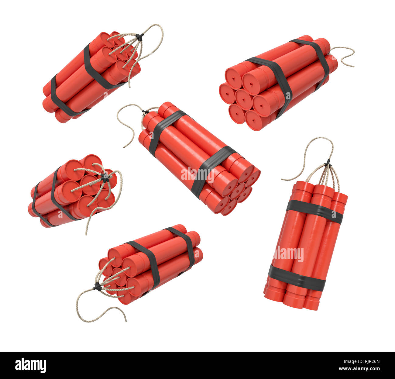 3d rendering of a set of bundles of dynamite sticks isolated on a white ...