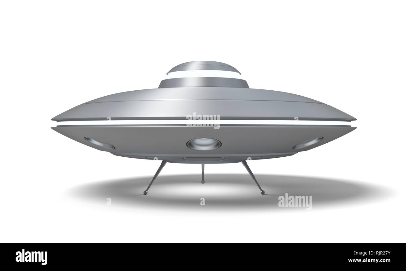 3d rendering of a UFO standing on the ground with its hatch open ...