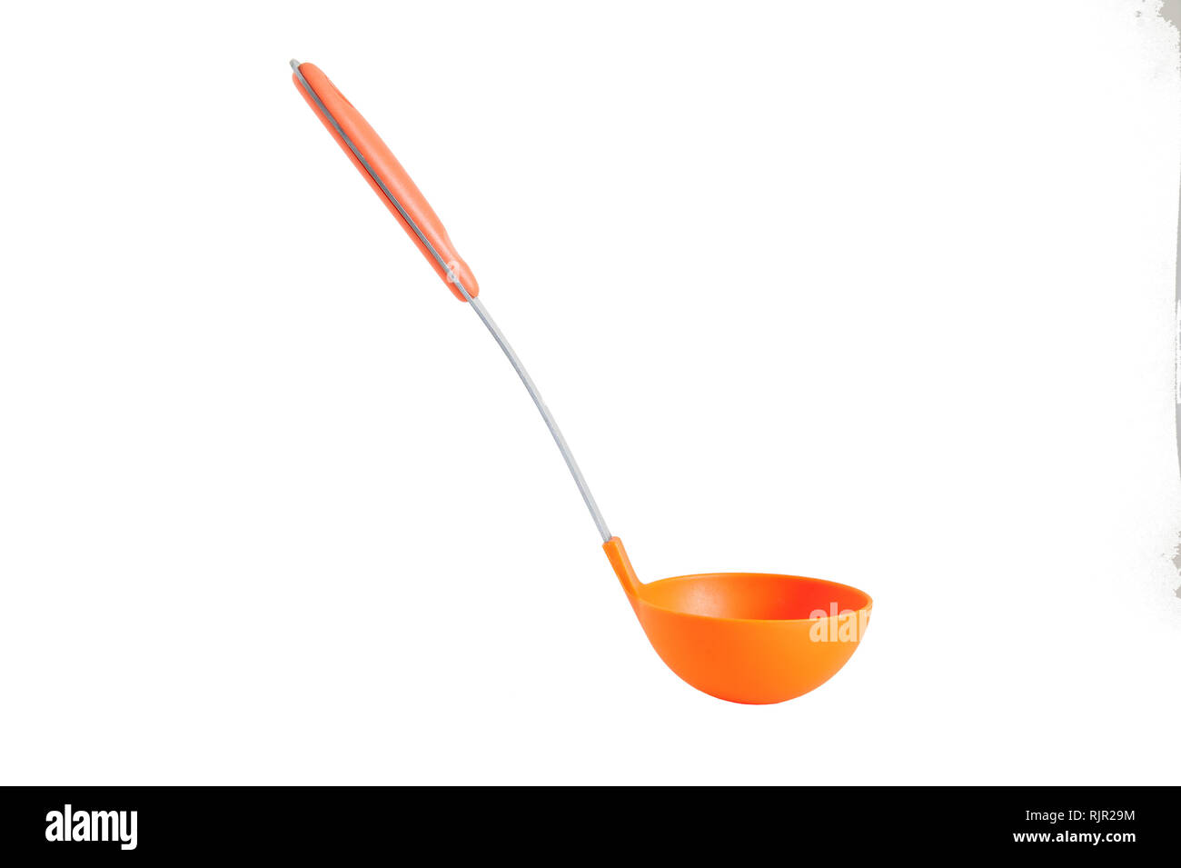 Orange ladle on white background, bright cutlery Stock Photo - Alamy