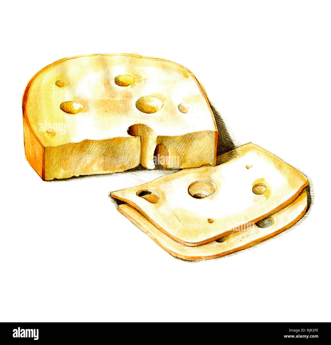 Cheese watercolor illustration on white background Stock Photo - Alamy