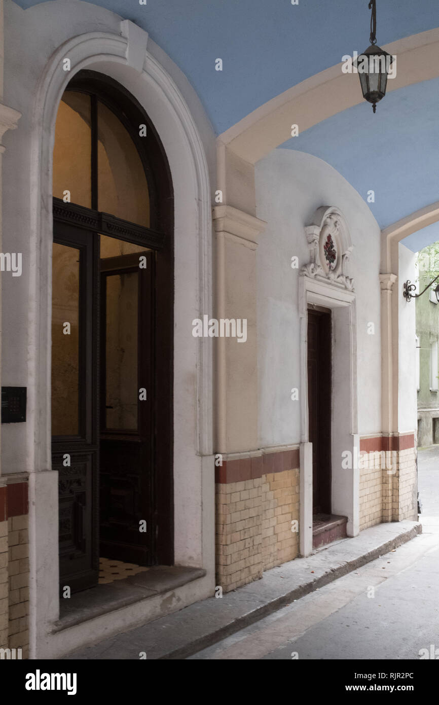 courtyard into a tenement block with blue ceiling Stock Photo - Alamy