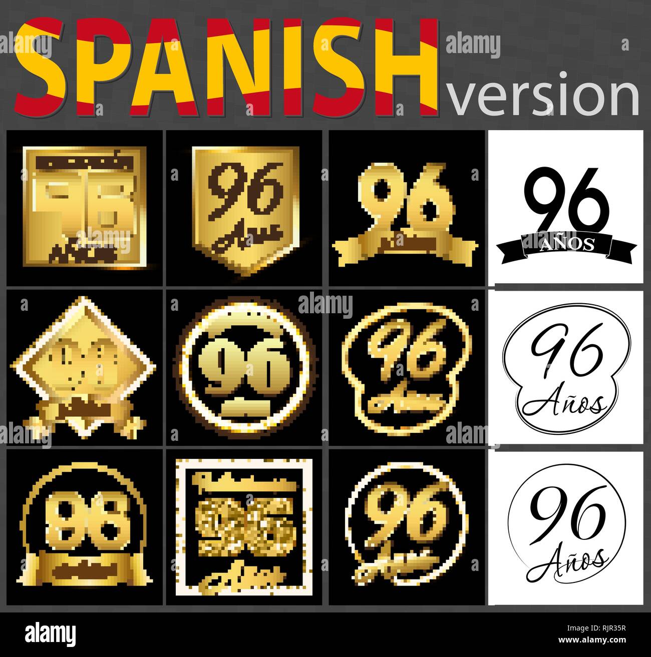 Set of number 96 years (ninety-six years) celebration design ...