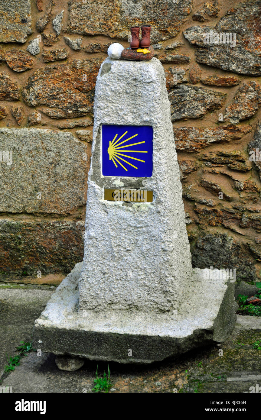 Way marker signalling the end of the 'Way of St.James' pilgrim route in ...