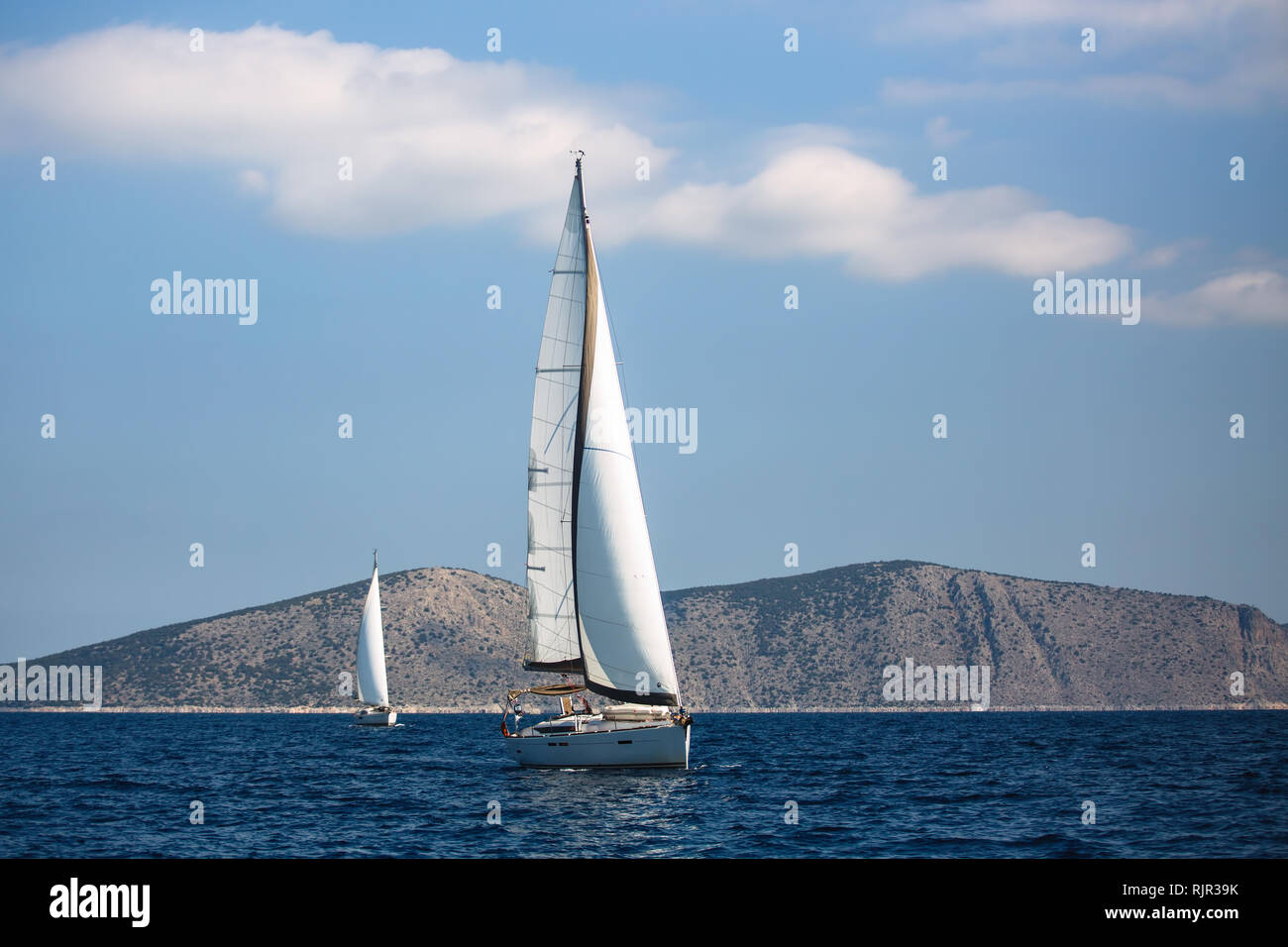 Greece sailing yacht boat at the Aegean Sea. Luxury cruise yachting ...