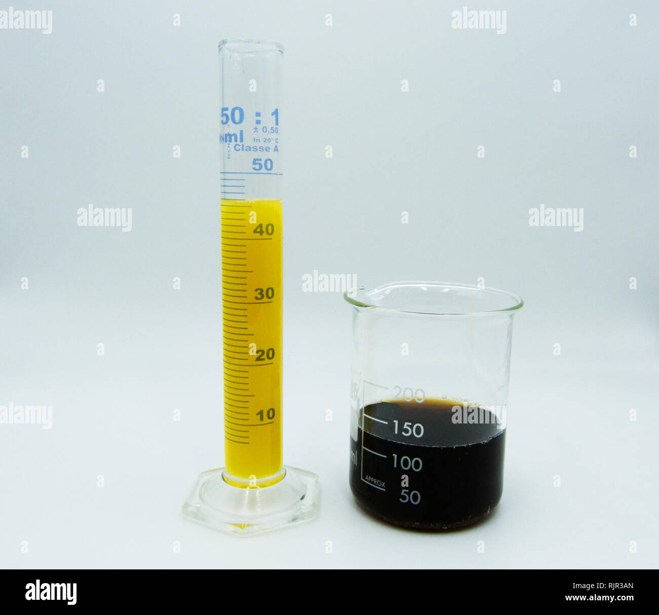 Laboratory labware for science experiments, white background Stock ...