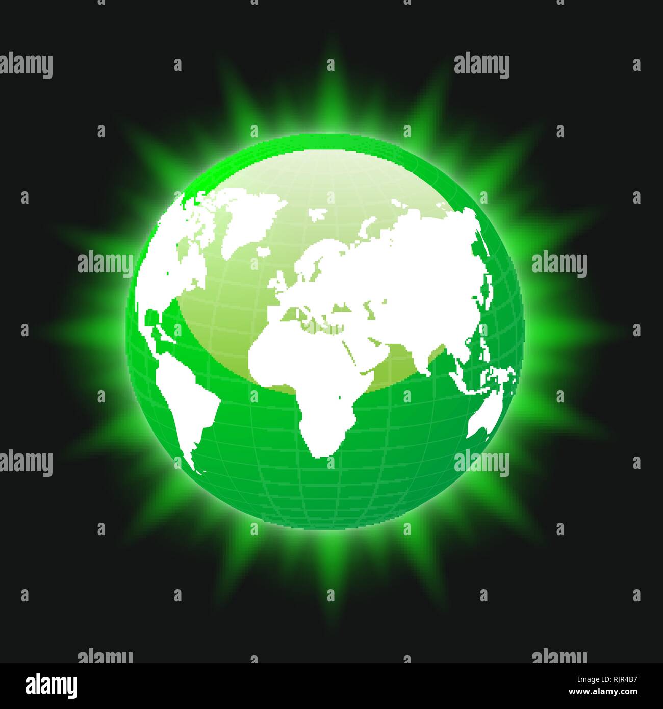 Green planet earth and world map colorful light beams, vector ...
