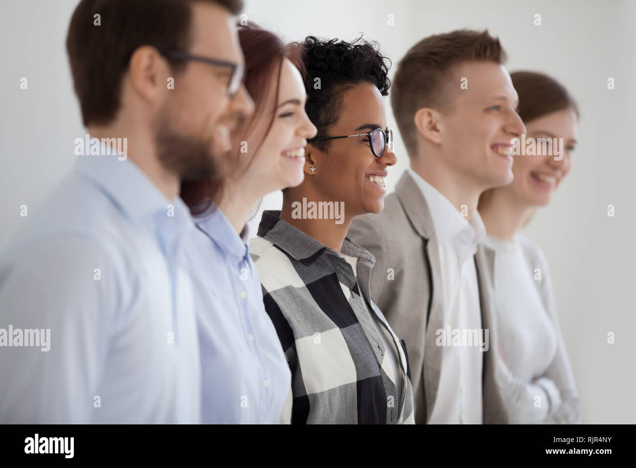 Multi ethnic happy business team people group profile side view Stock ...