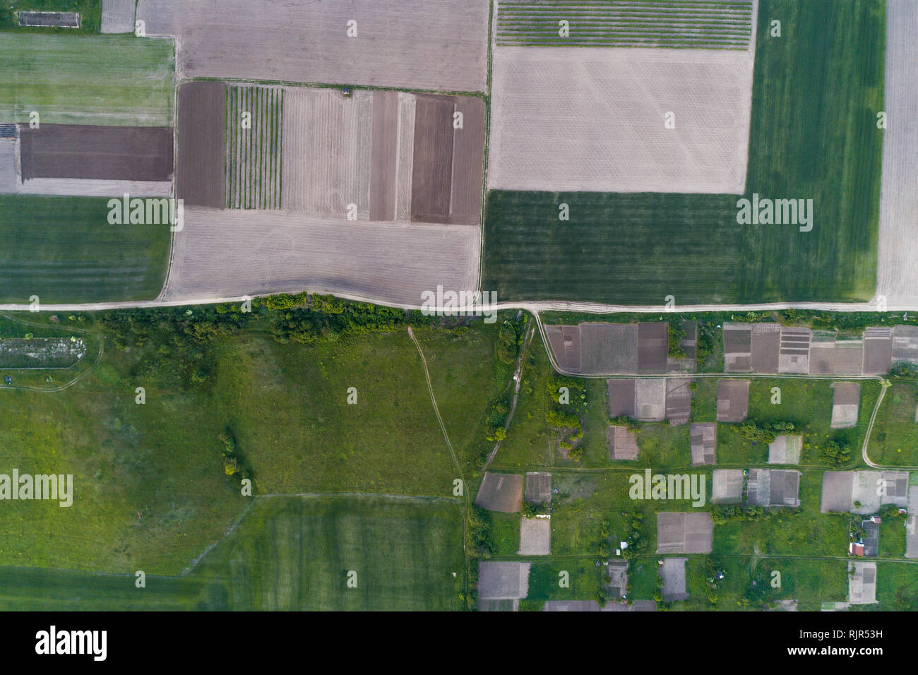Aerial view of a field cut into different parts. Natural ornament Stock ...