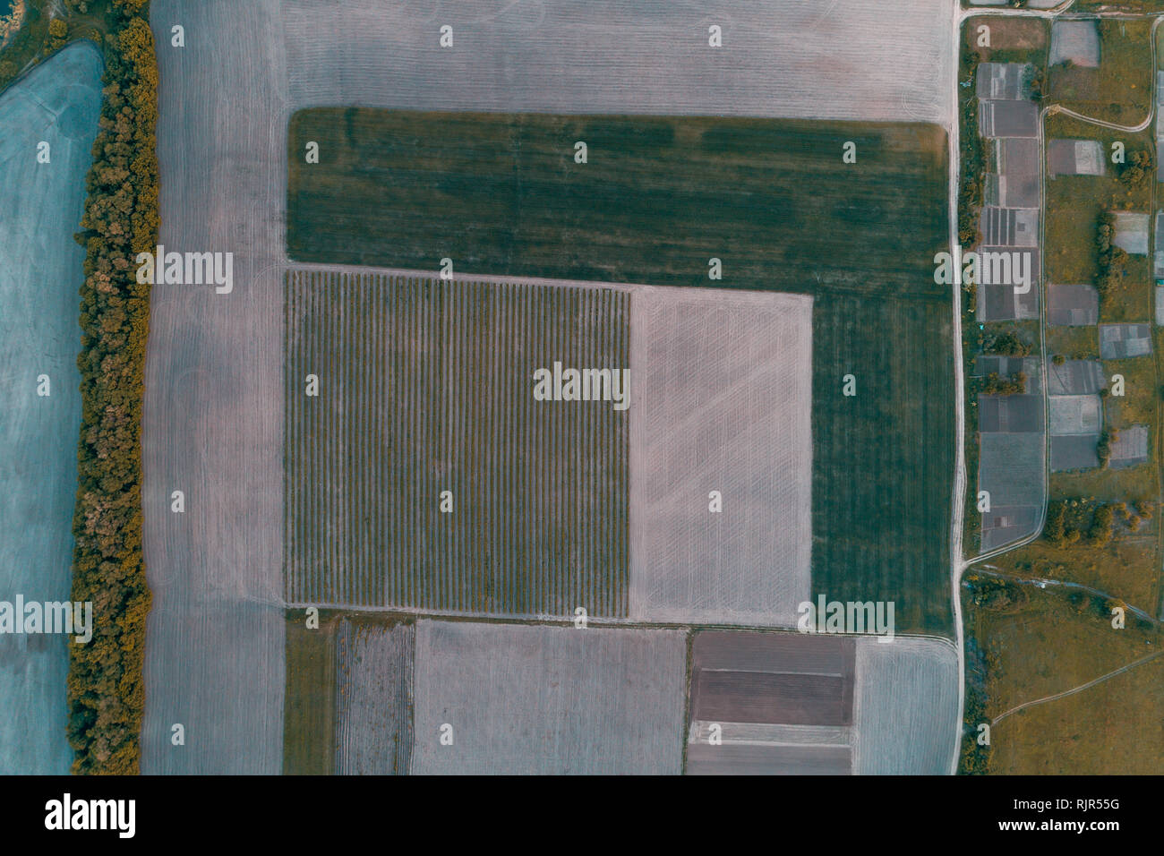 Aerial view of a field cut into different parts. Natural ornament Stock ...