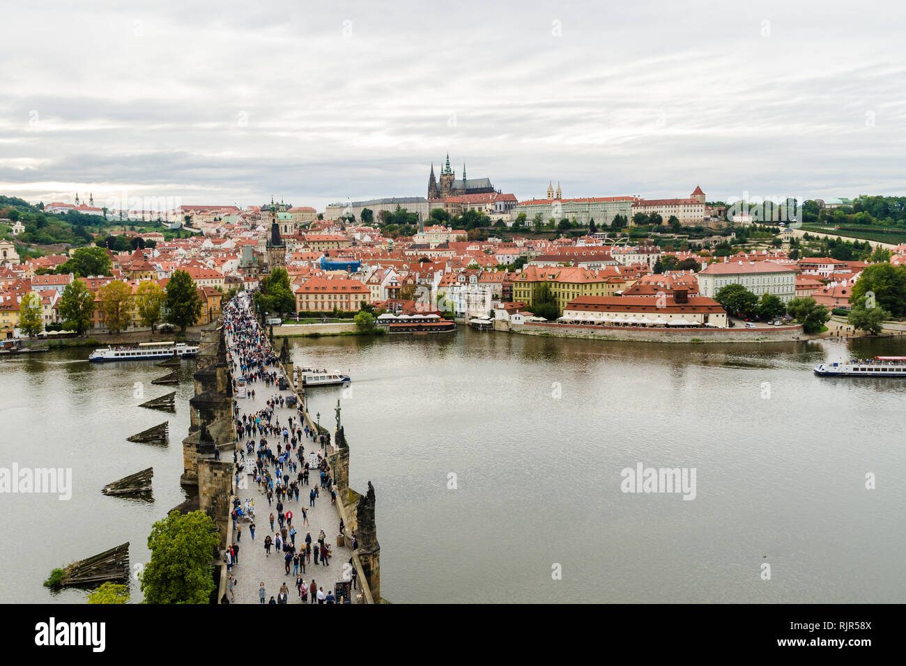 View from Old Town Bridge tower over the historical Charles bridge ...
