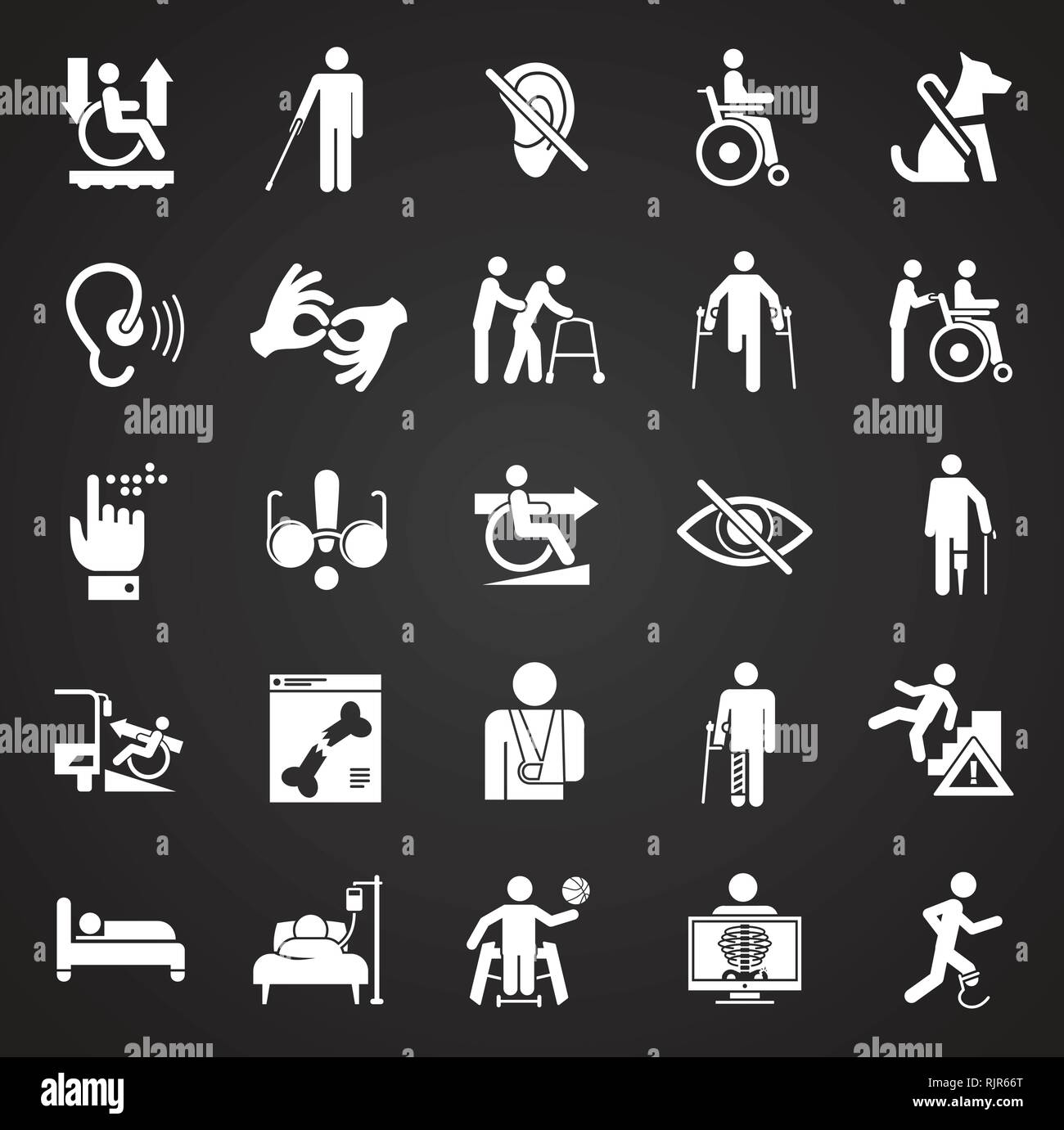 Disability icons set on black background for graphic and web design ...