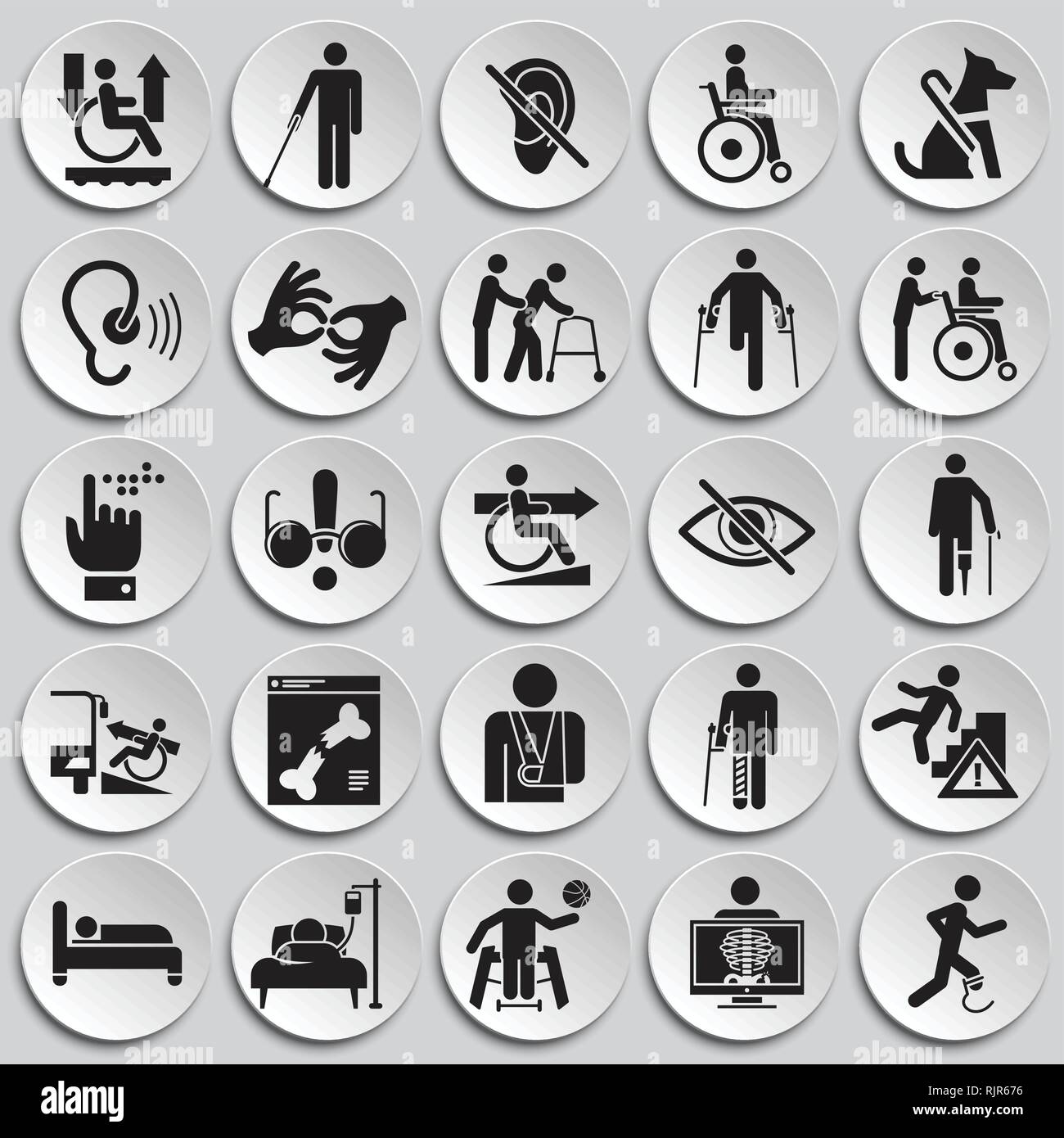 Disability icons set on plates background for graphic and web design ...