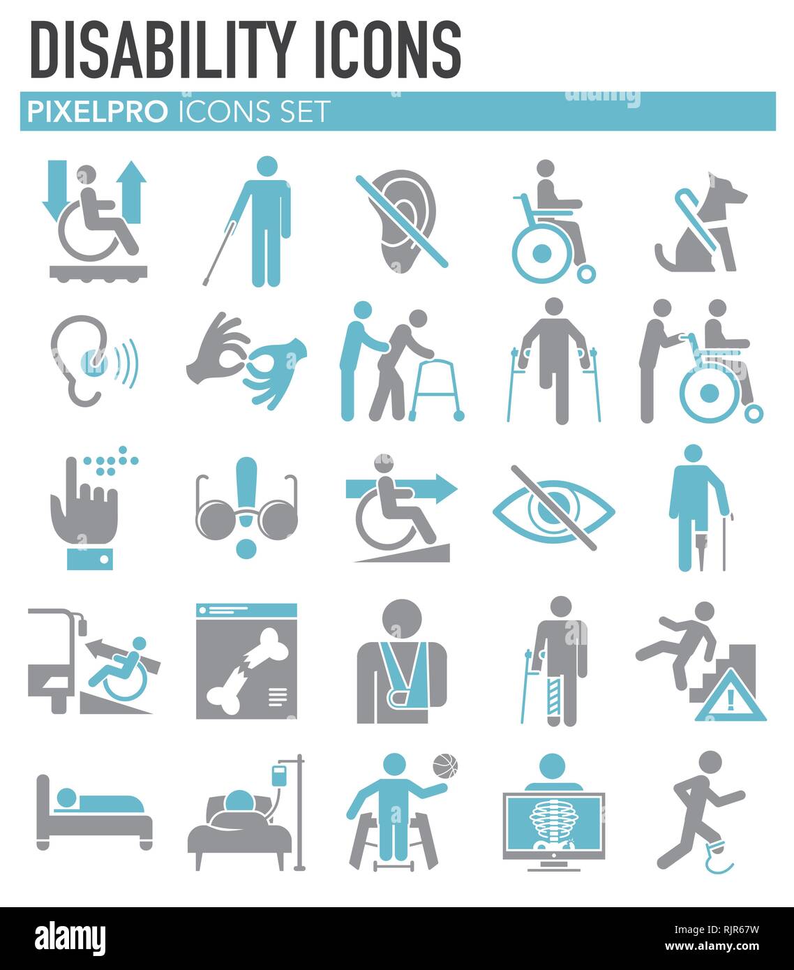 Disability icons set on white background for graphic and web design ...