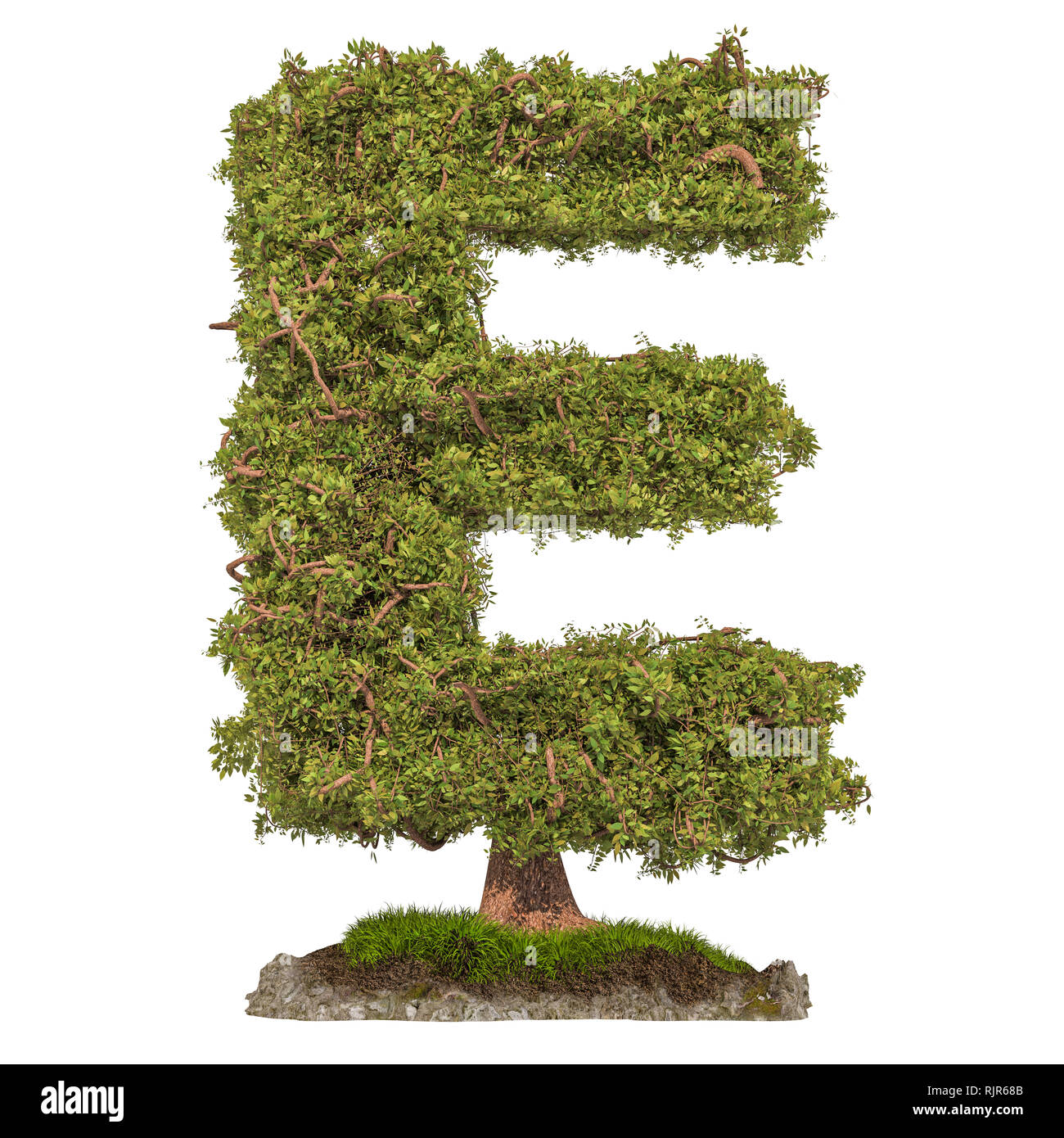 Tree letter E. Tree in shaped of letter E, 3D rendering isolated on ...