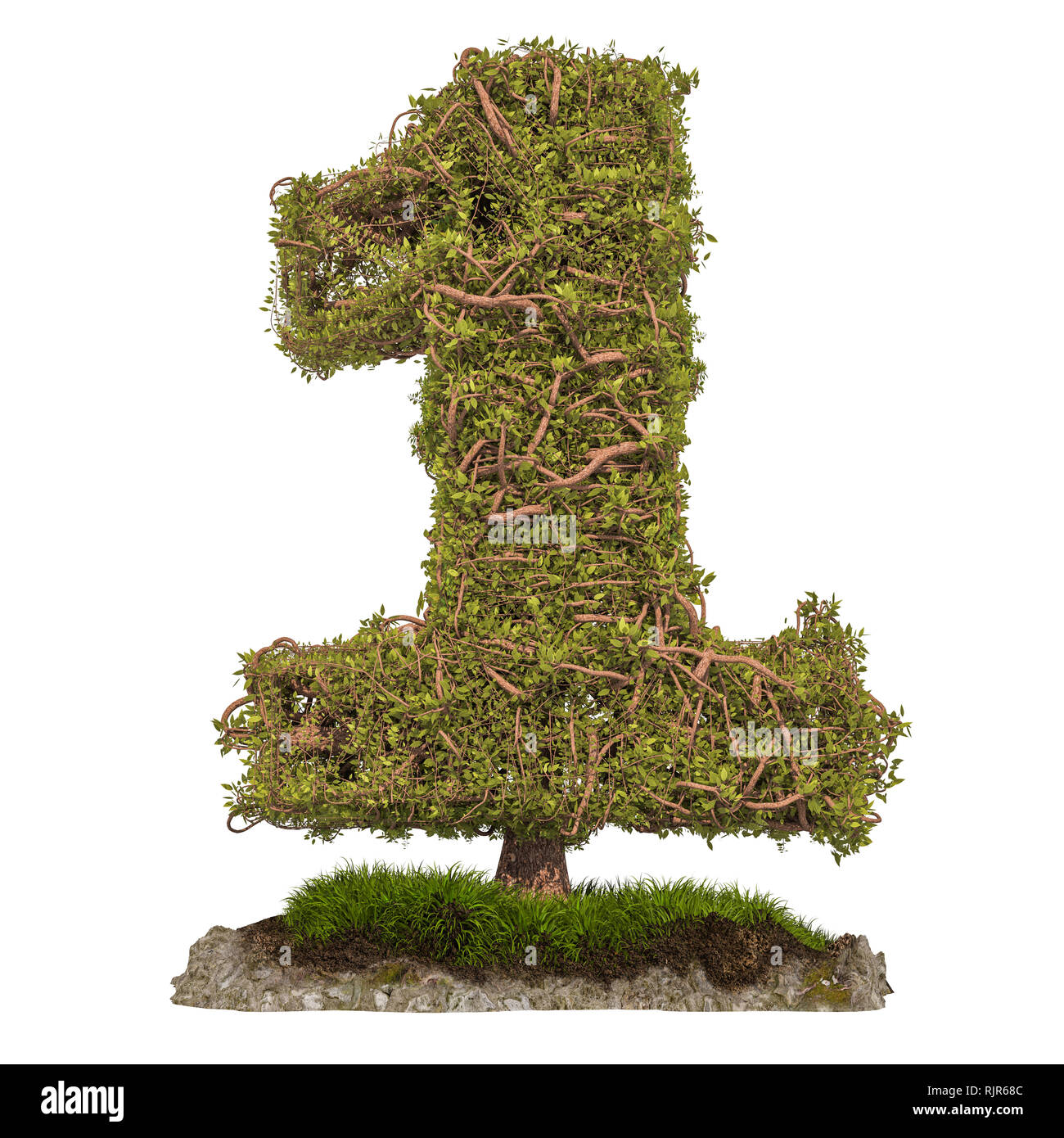 Tree Number 1. Tree in shaped of number 1, 3D rendering isolated on ...