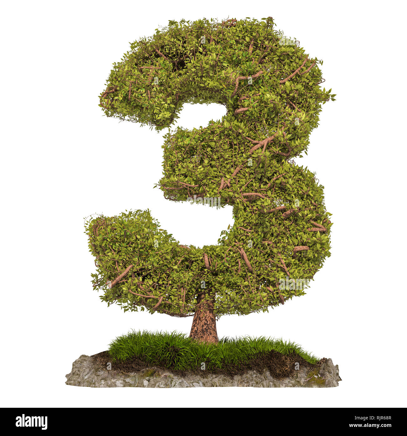 Tree Number 3. Tree in shaped of number 3, 3D rendering isolated on ...