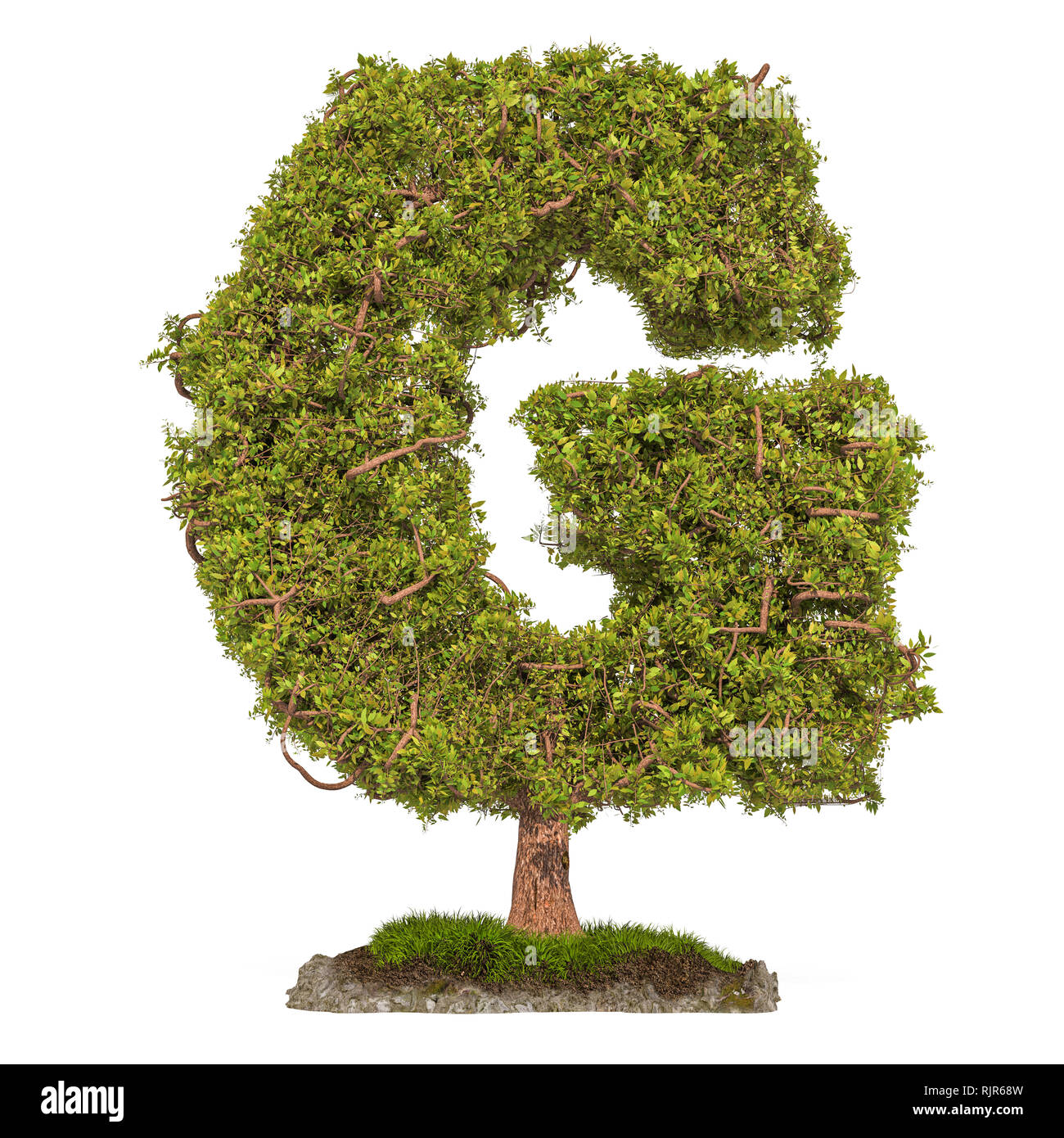 Tree letter G. Tree in shaped of letter G, 3D rendering isolated on ...