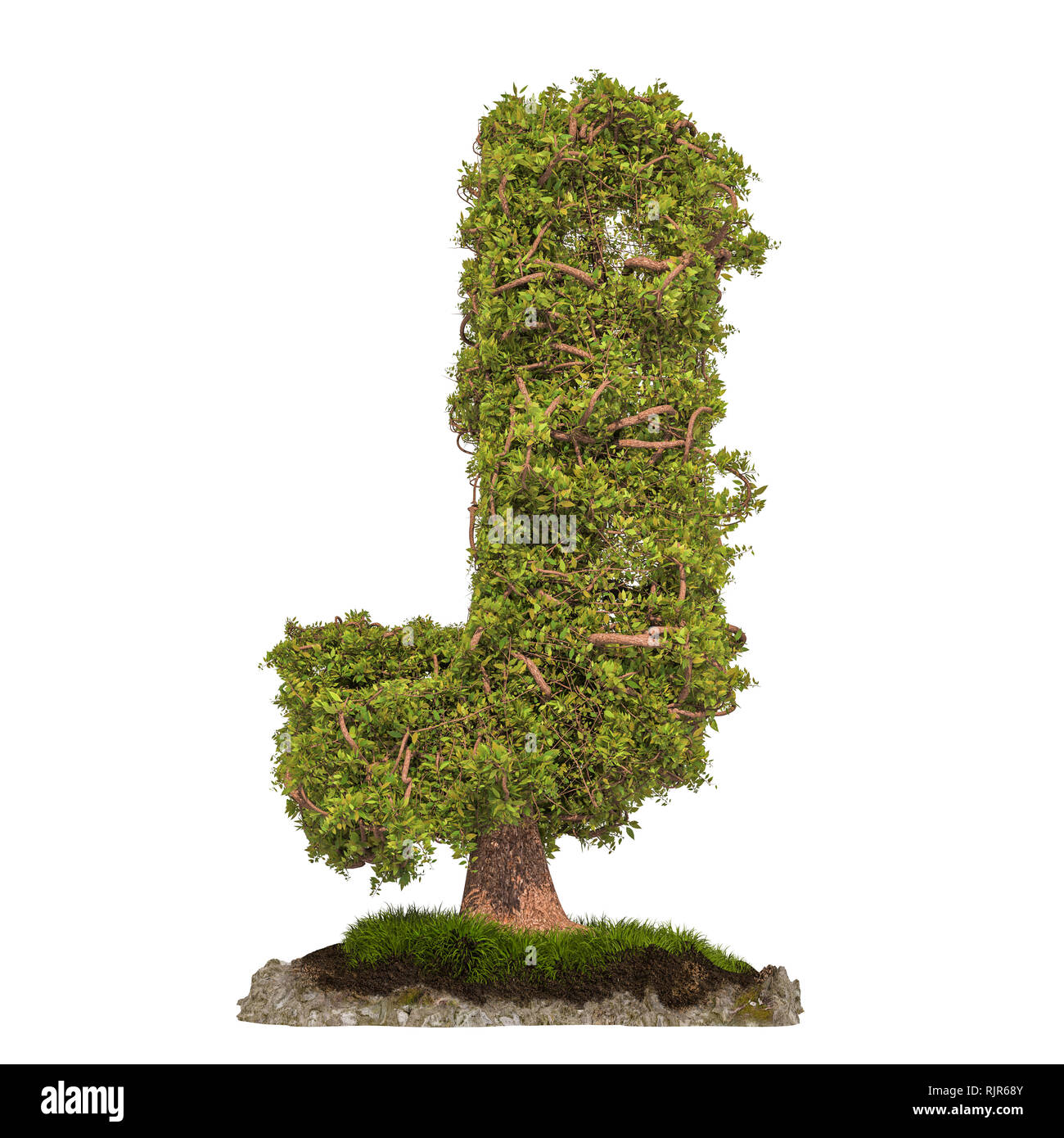 Tree letter J. Tree in shaped of letter J, 3D rendering isolated on ...