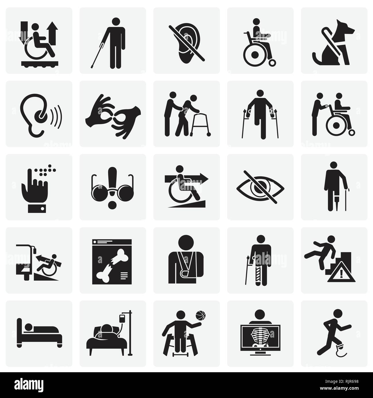 Disability icons set on squares background for graphic and web design ...