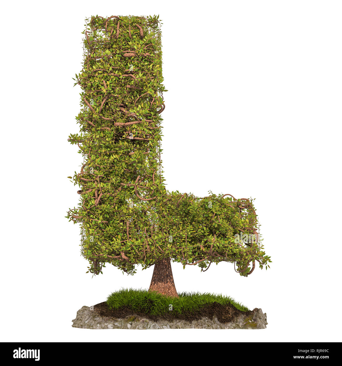 Tree letter L. Tree in shaped of letter L, 3D rendering isolated on ...