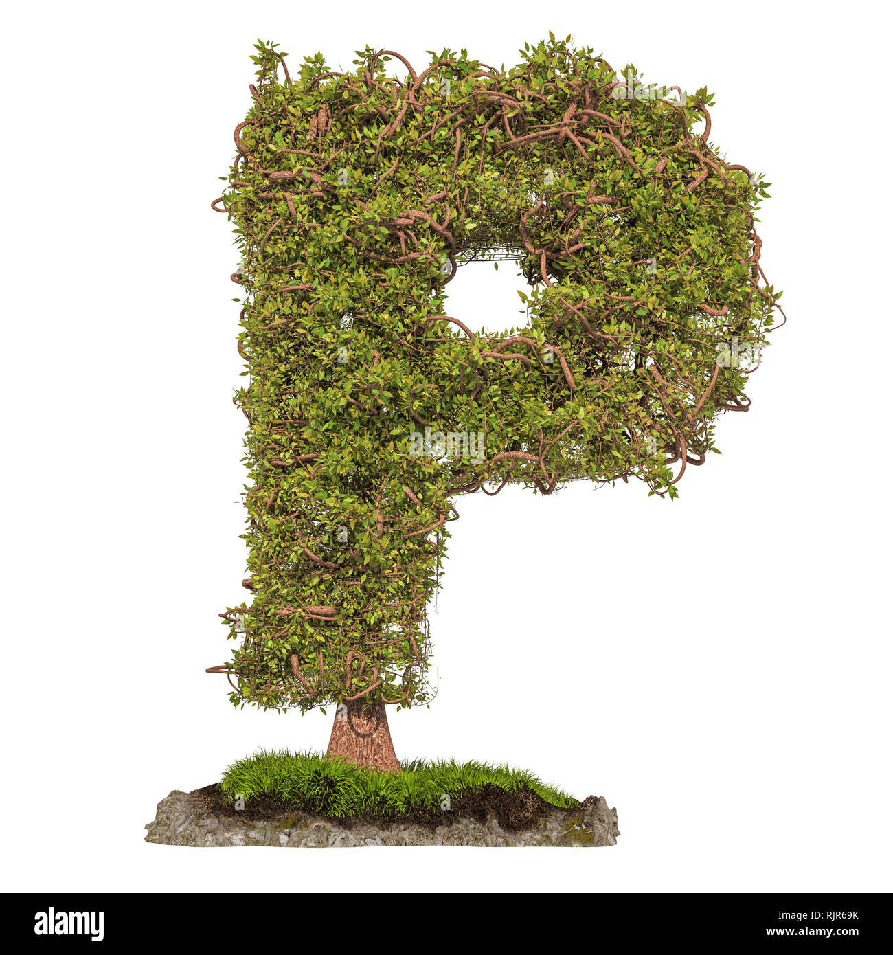 Tree letter P. Tree in shaped of letter P, 3D rendering isolated on ...