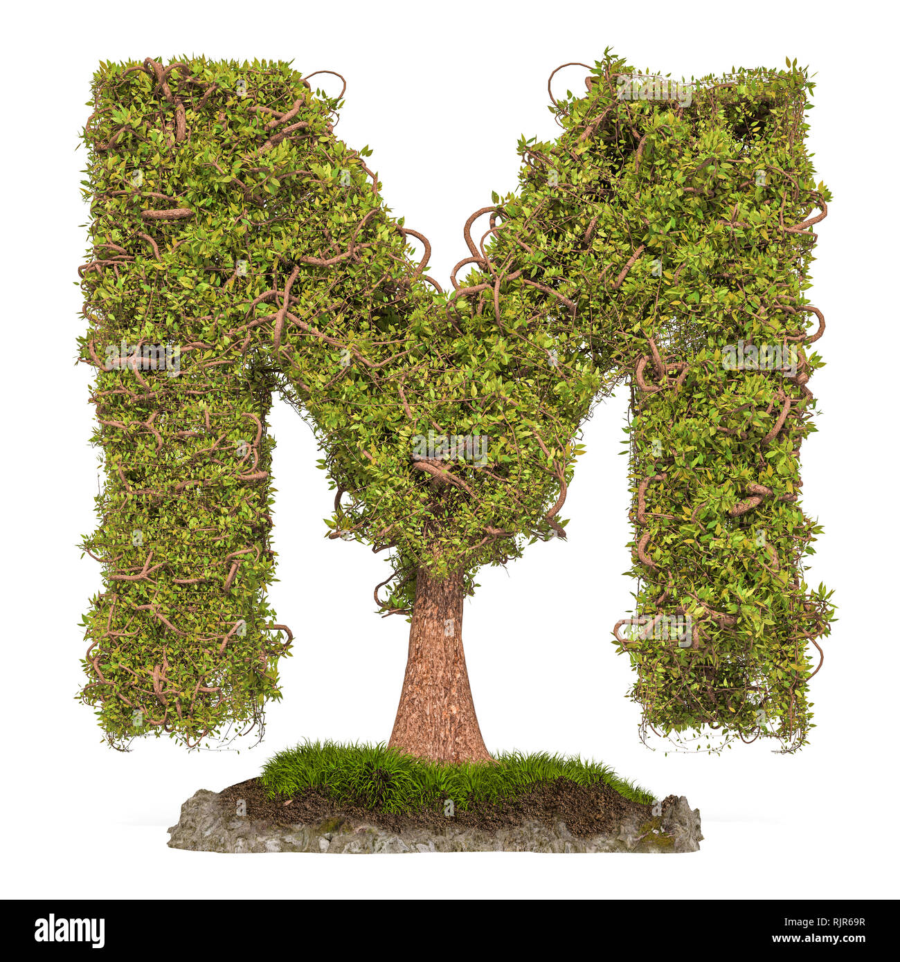 Tree letter M. Tree in shaped of letter M, 3D rendering isolated on ...
