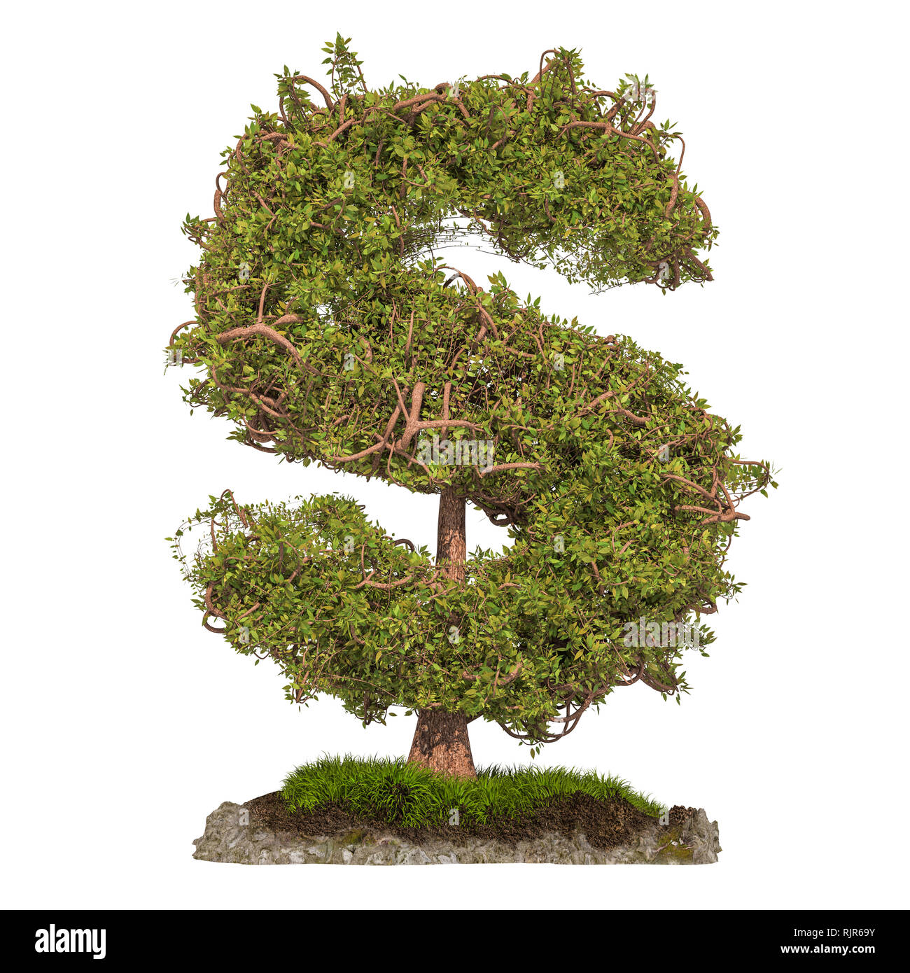 Tree letter S. Tree in shaped of letter S, 3D rendering isolated on ...
