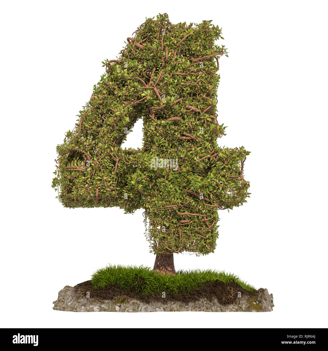 Tree Number 4. Tree in shaped of number 4, 3D rendering isolated on ...