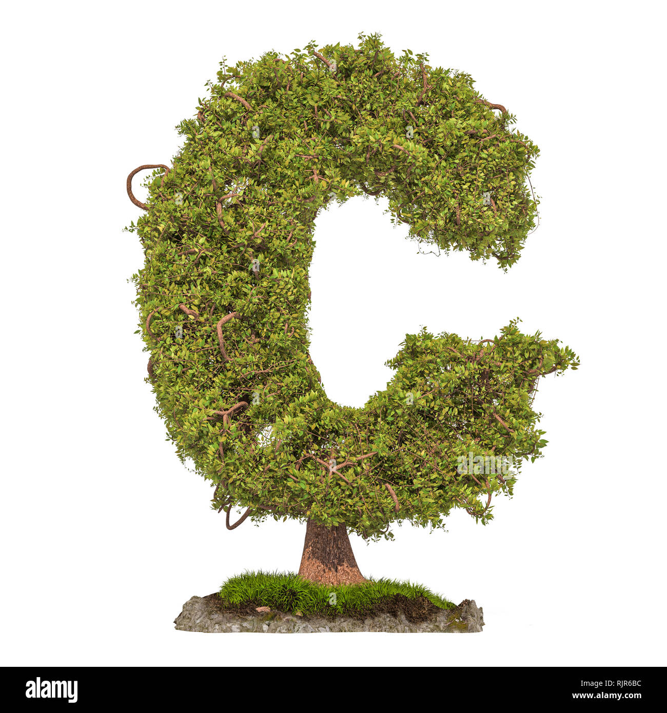 Tree letter C. Tree in shaped of letter C, 3D rendering isolated on ...