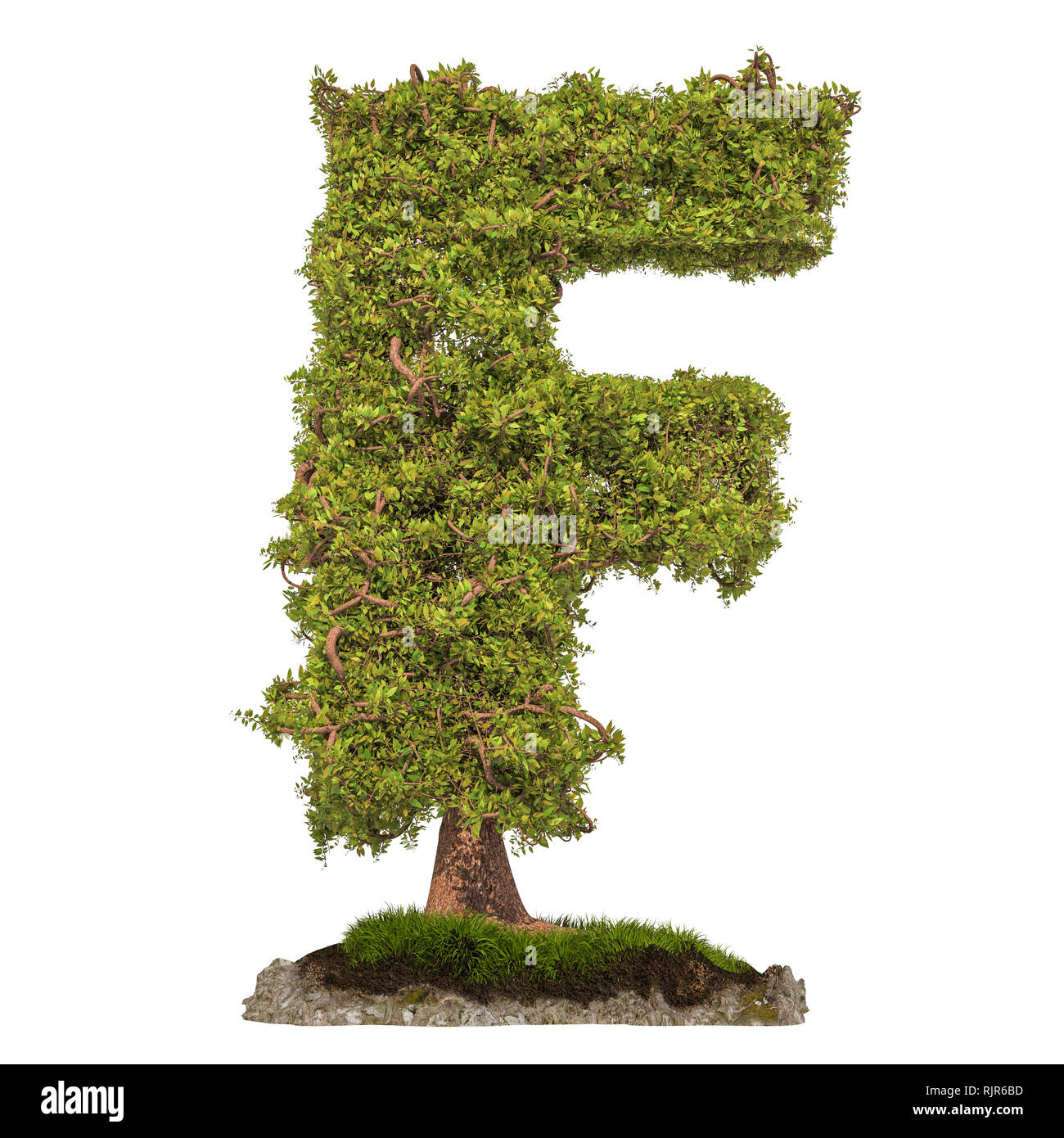 Tree letter F. Tree in shaped of letter F, 3D rendering isolated on ...