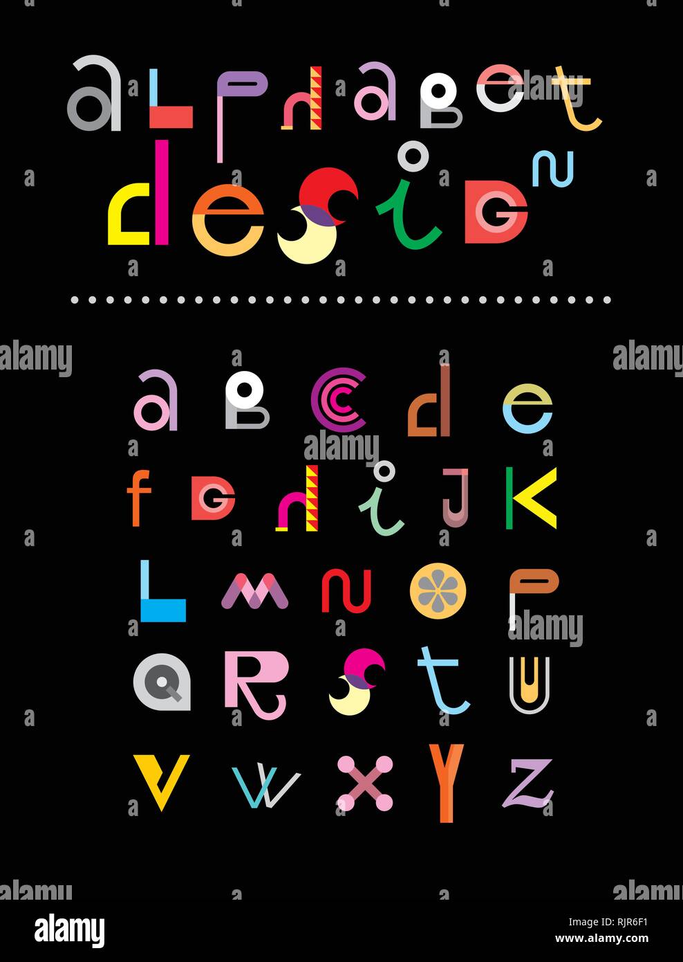 Editable vector alphabet. Colorful letters on black background with ...