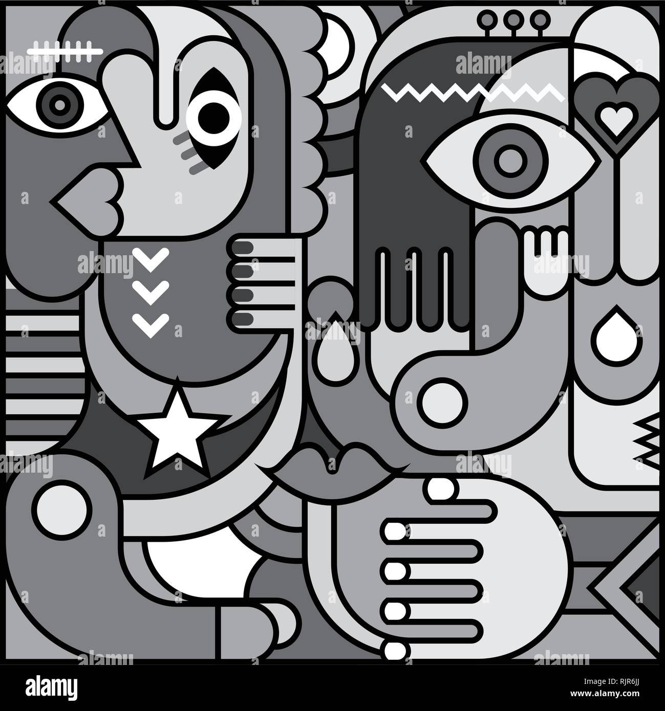 Greyscale abstract art vector graphic design. Decorative collage of ...