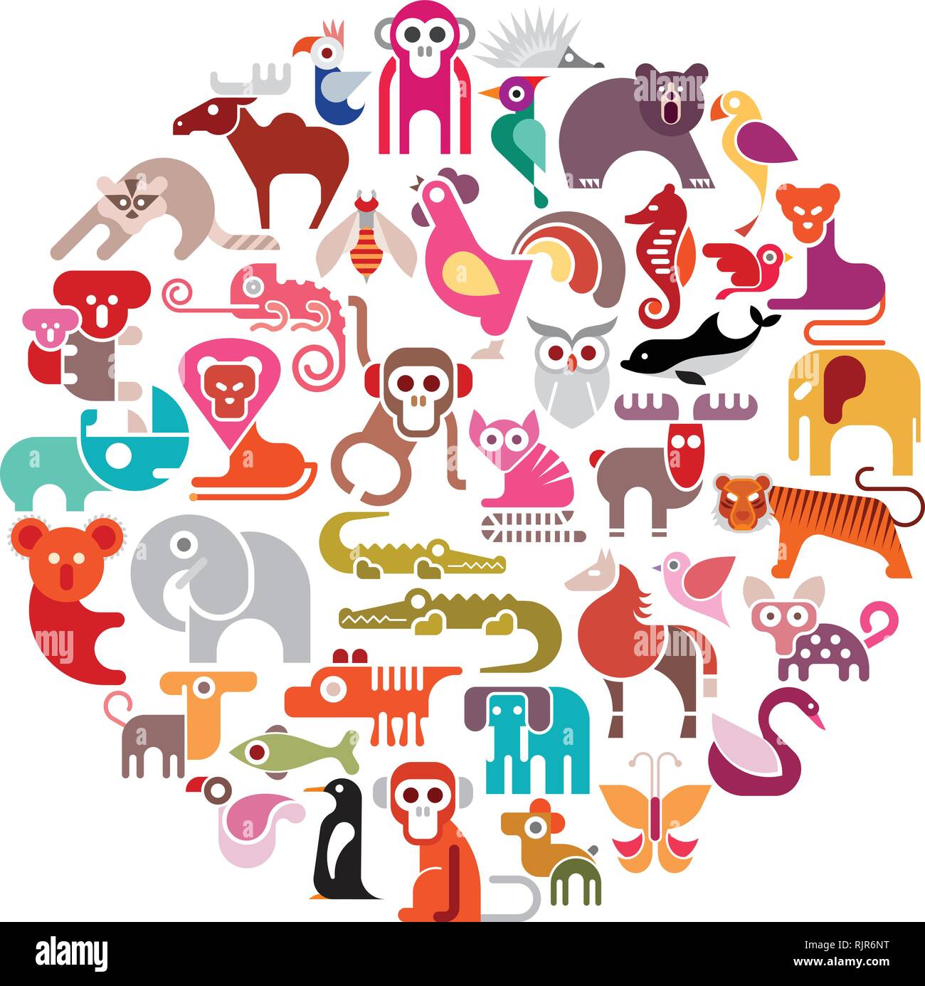 Animal round vector illustration on white background Stock Vector Image ...