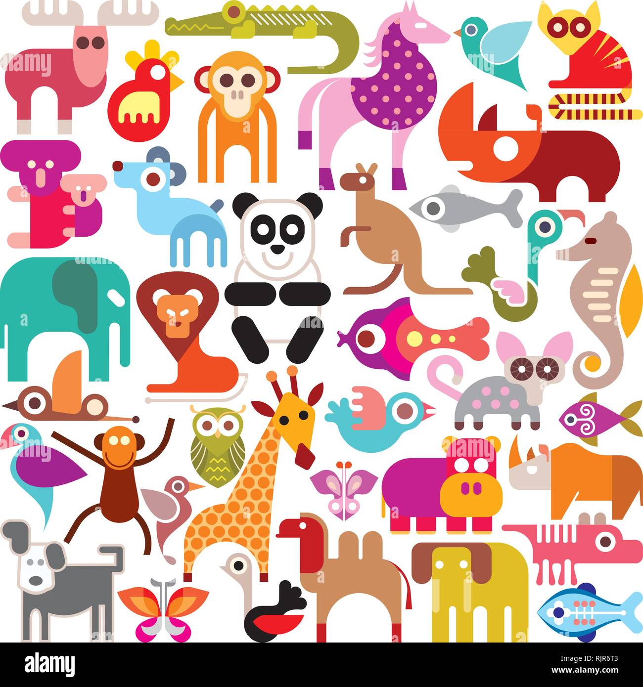 Animals, birds and fishes - square shape vector illustration. Various ...
