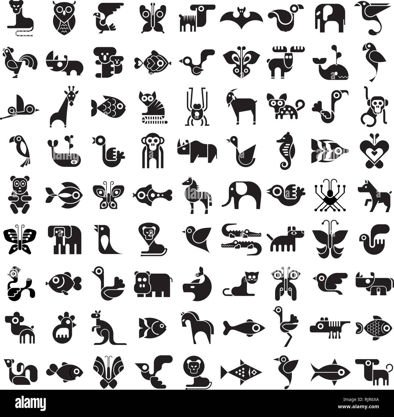 Animals, birds, fishes and insects large vector icon set. Isolated ...