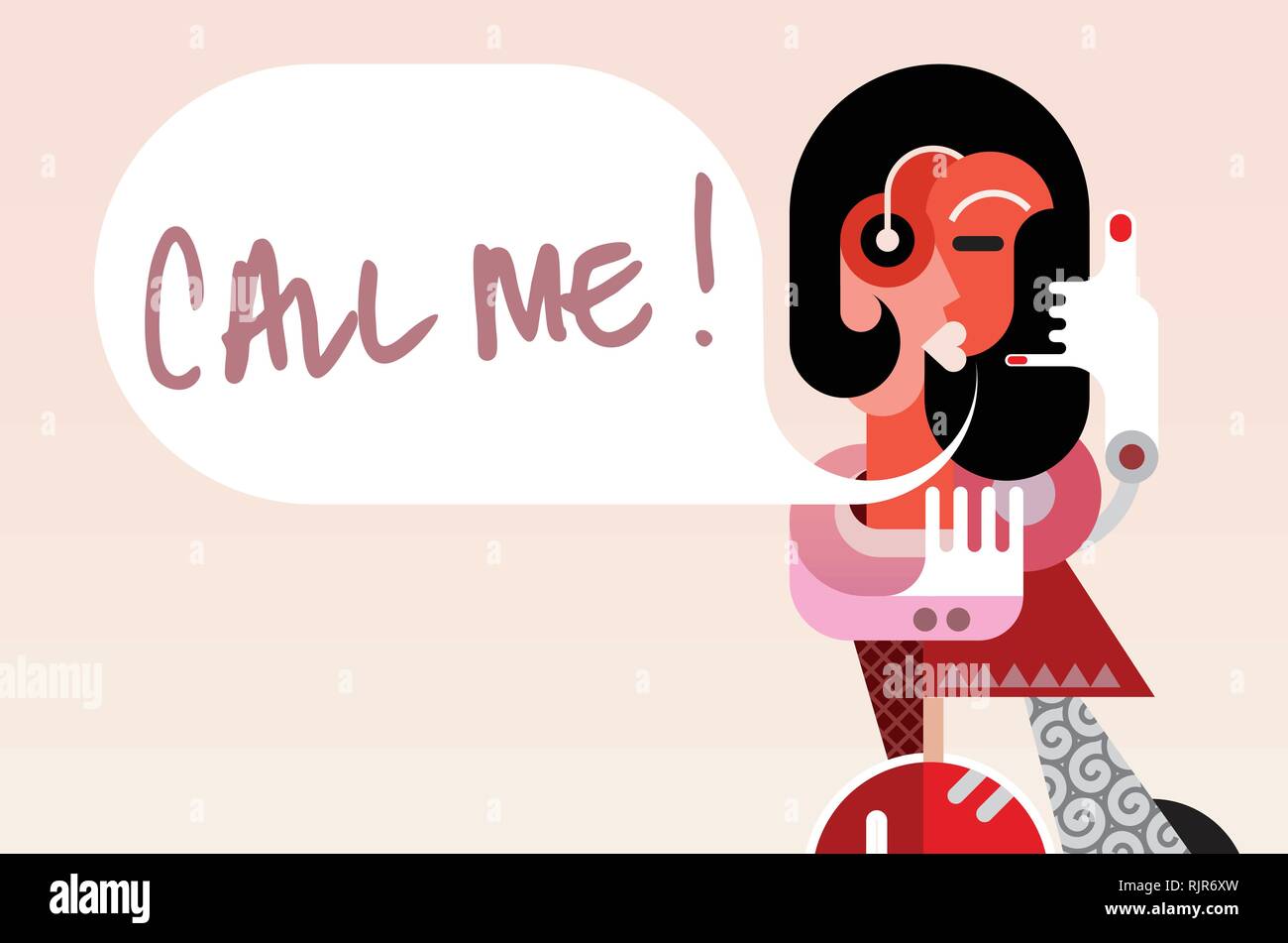 Woman making call me gesture. Vector illustration with text "Call Me ...