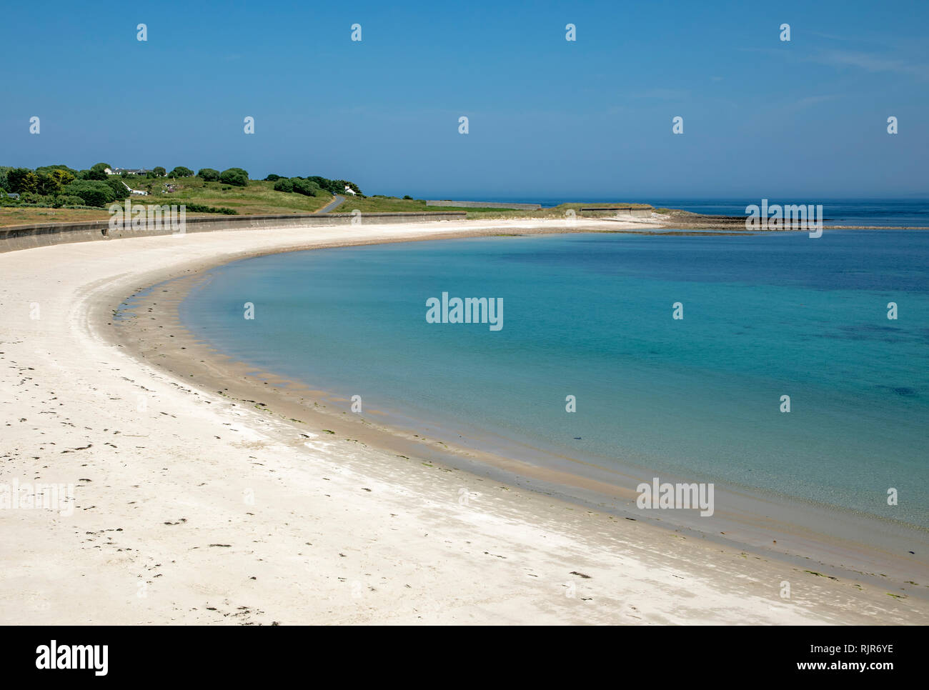 View north east along Longis Bay, Alderney, showing the massive german ...