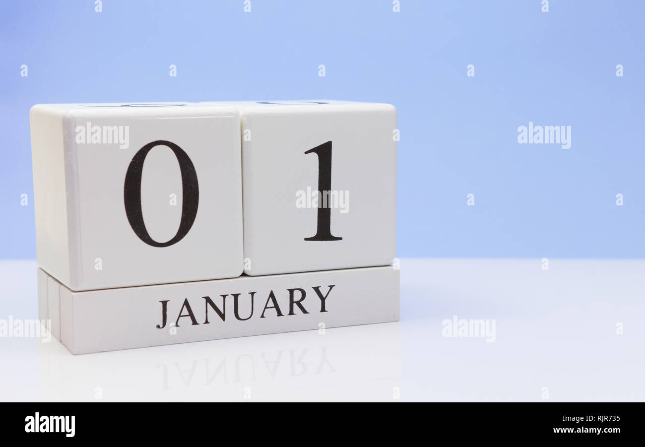 January 01st. Day 01 of month, daily calendar on white table with ...