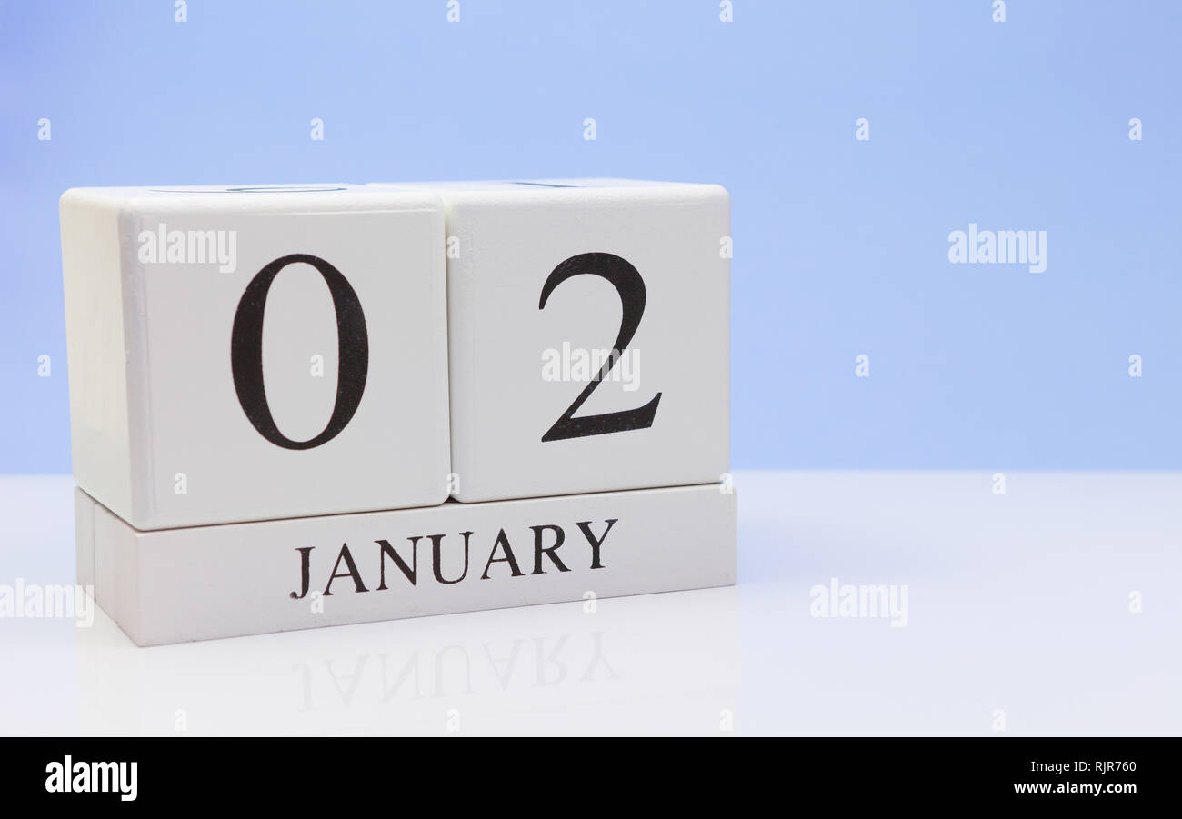January 02st. Day 02 of month, daily calendar on white table with ...