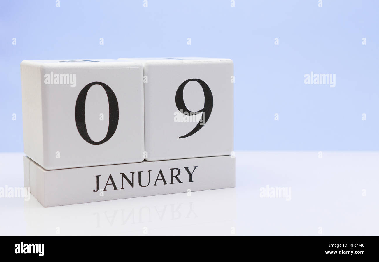 January 09st. Day 09 of month, daily calendar on white table with ...