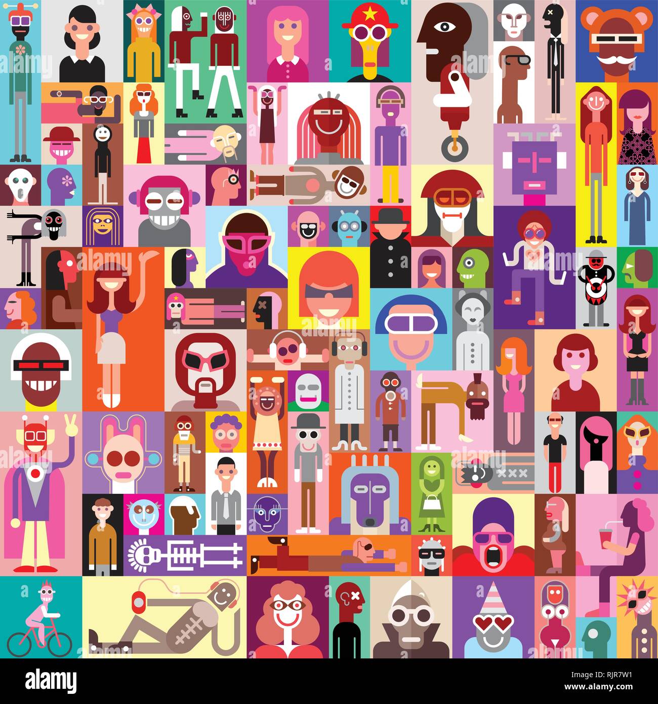 Large vector collage of various people portraits. Can be used as ...
