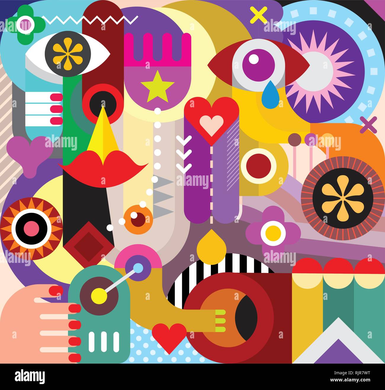 Abstract art vector background. Decorative collage of various objects and shapes Stock Vector ...