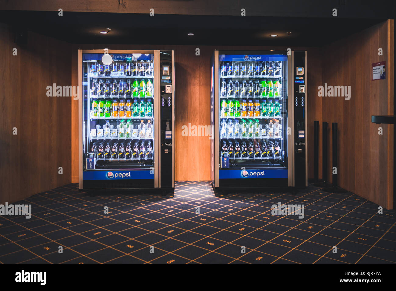Editorial 12.15.2018 Helsinki Finland Two bottle vendingmachines with ...
