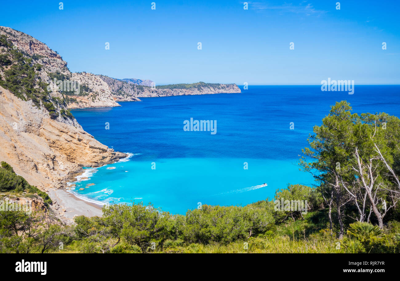 Landscape view of the blue sea and blue sky ay Playa de Coll Baix ...