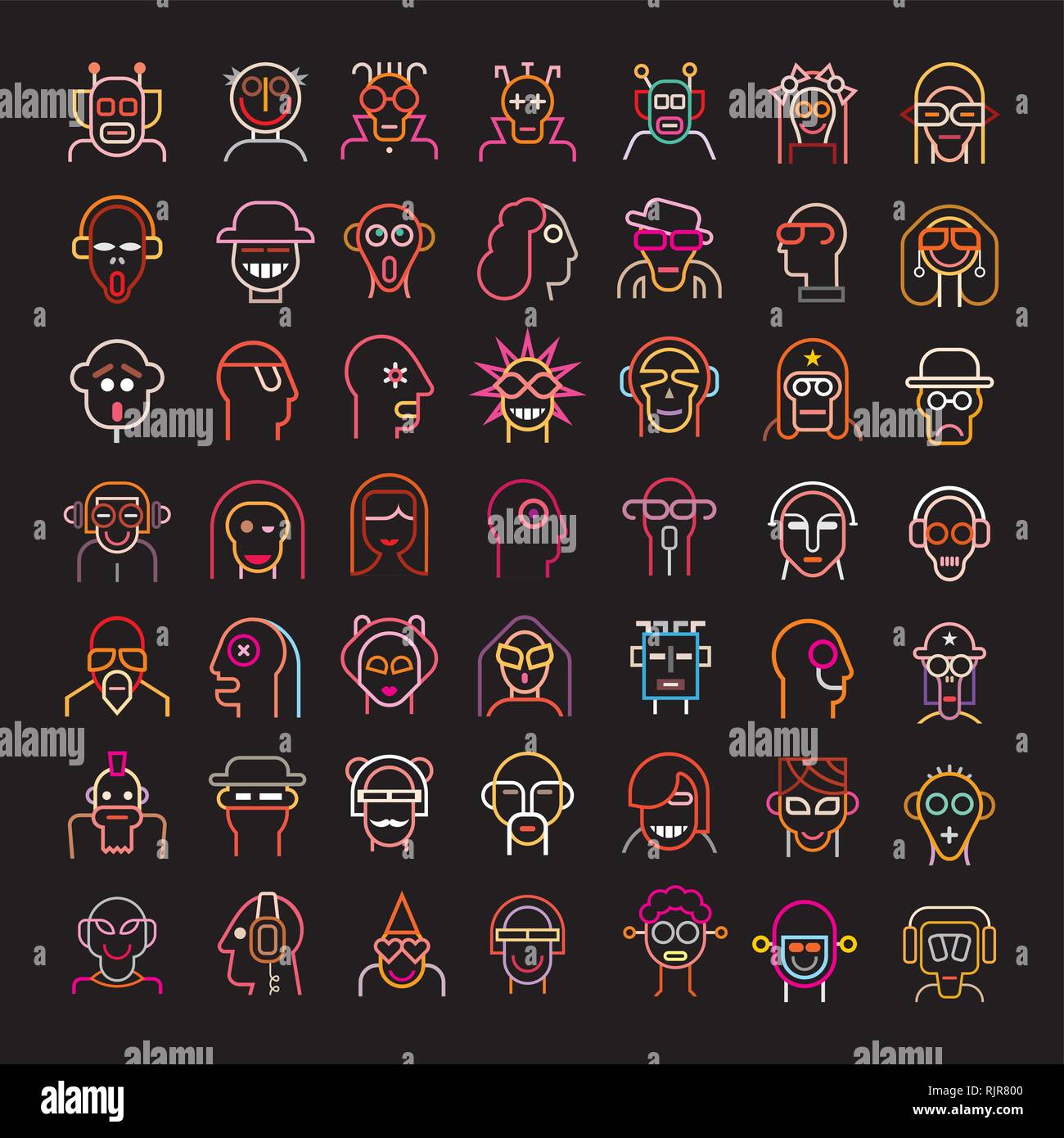 Large set of various vector avatars. Neon color isolated clip arts on ...
